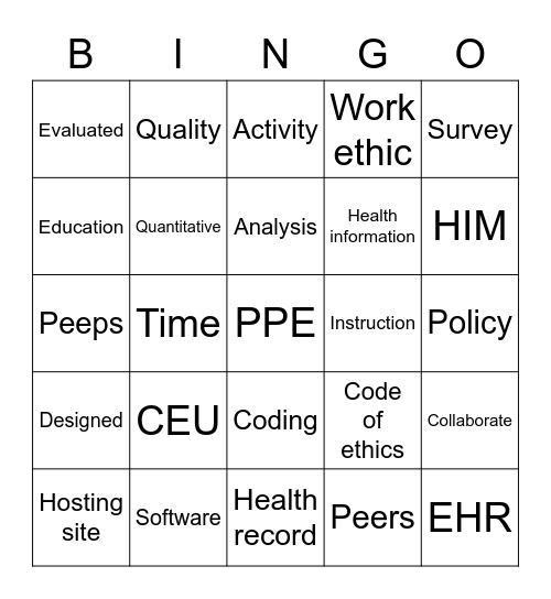PPE Bingo Card