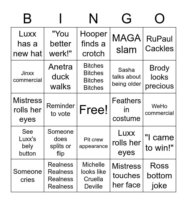 Drag Race Extravaganza Bingo Card