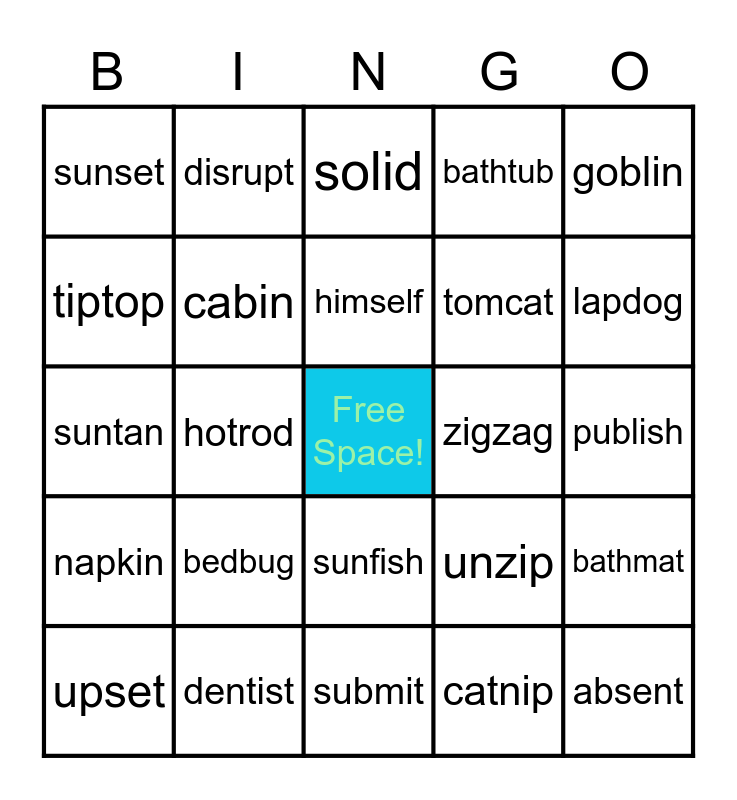 Multiple Syllable Bingo Card
