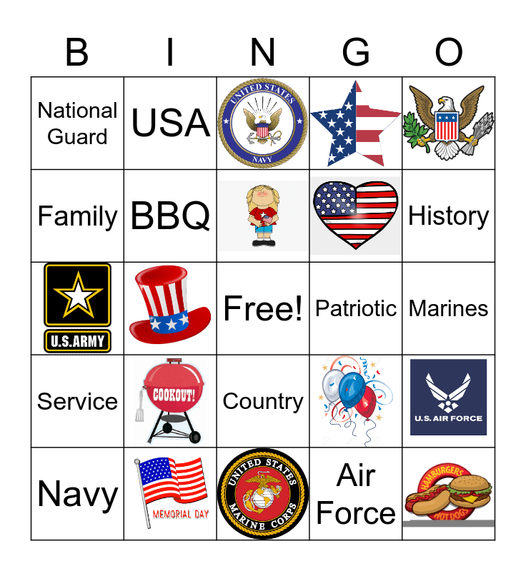 Memorial Day Bingo Card