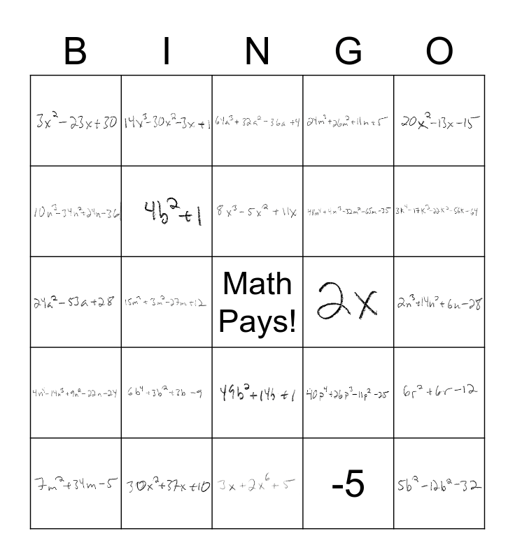 Polynomial 1 Bingo Card