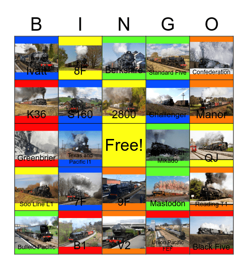 Steam Locomotives on Freight Trains Bingo Card