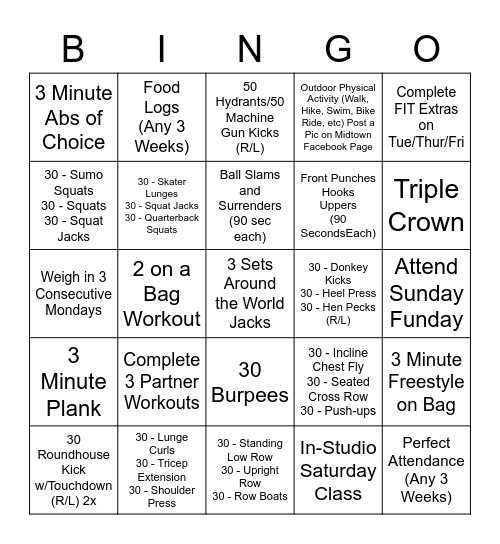 TRIPLE CROWN FIT CHALLENGE Bingo Card