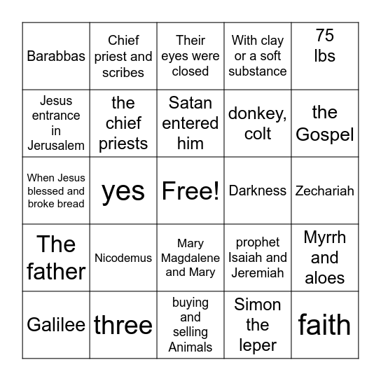 Holy Week & Easter Bingo Card