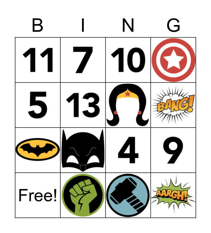 Avengers Assemble Bingo Card