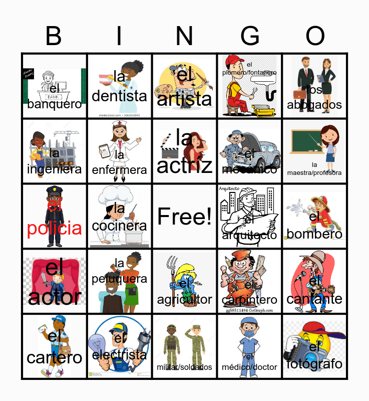 CCHS--Spanish 3, Unit 5 Las Profesiones Bingo Card