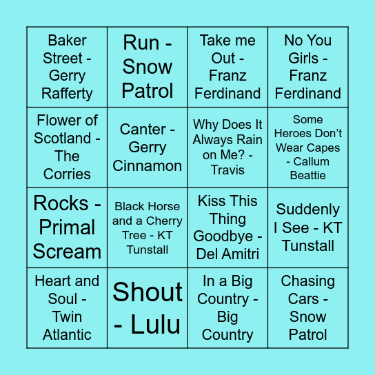 Mum and Me - Music Bingo - Scottish Bingo Card