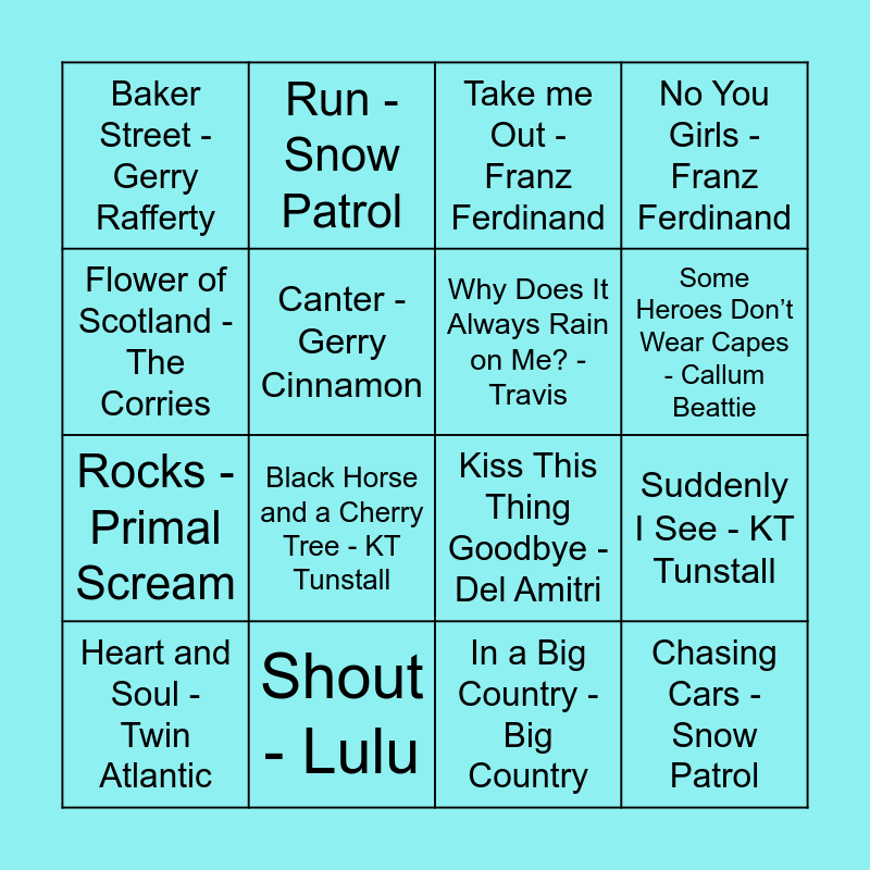 Mum and Me - Music Bingo - Scottish Bingo Card