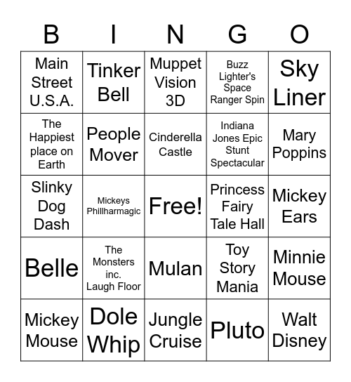 Disney World Bingo Card