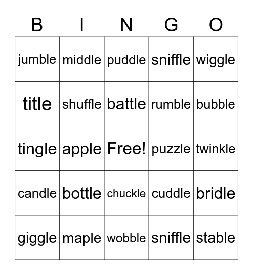consonant le Bingo Card