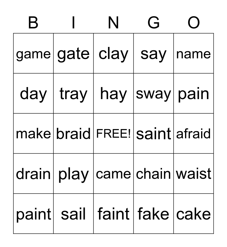 long-a-words-bingo-card