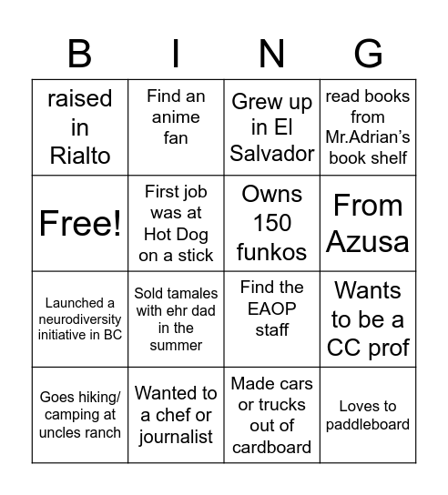 Ed 171 Bingo Card