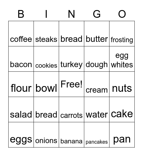 KITCHEN ACTIVITIES Bingo Card