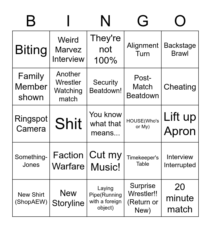All Elite Galaxy Dynamite Champ Bingo Card