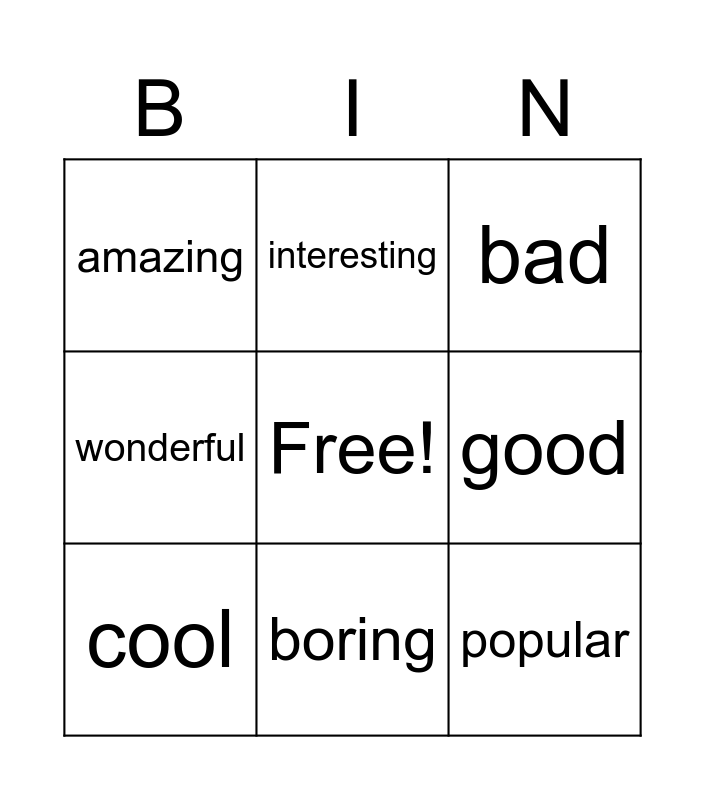 Superlative Bingo Card