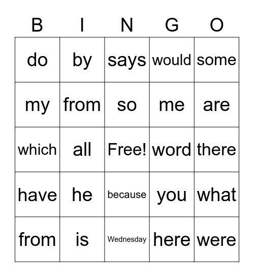 Tricky Words Bingo Card