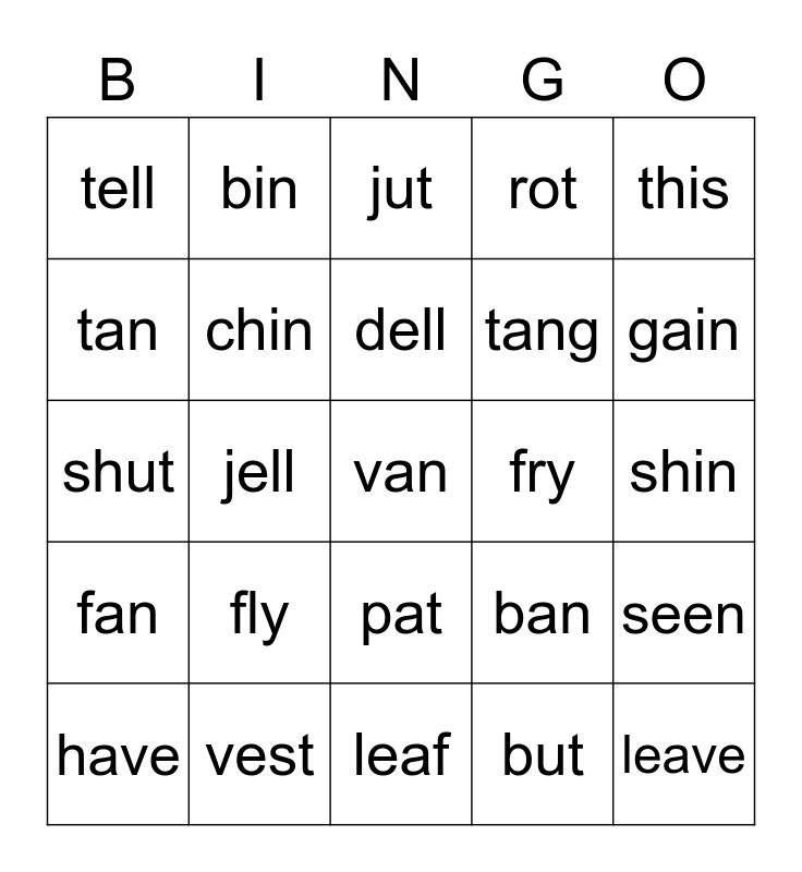 Minimal Pairs Bingo Card