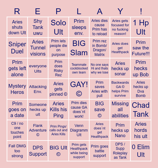 Aries & Prims Overwatch Replay Bingo! Bingo Card