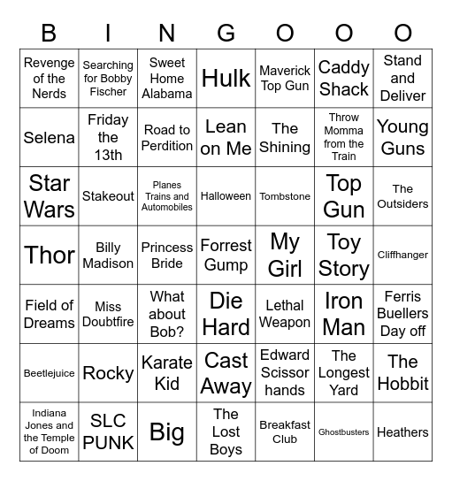 Movie Bingo Card