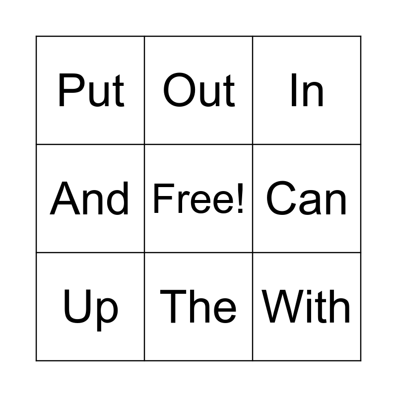 High Frequency Words 1 Bingo Card