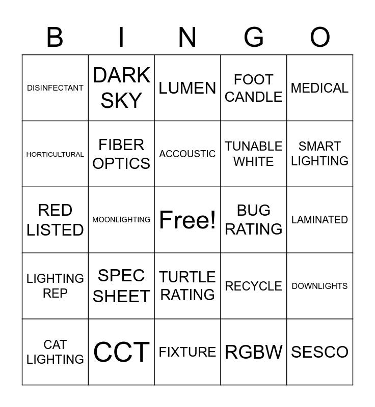 LIGHTING BINGO Card