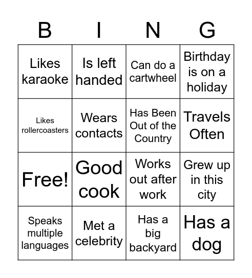 Get to Know Me Bingo Card