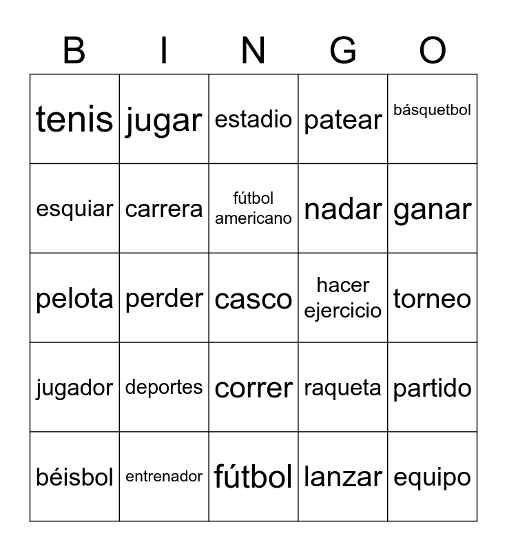 Los deportes Bingo Card