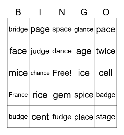 Soft c & g Bingo Card
