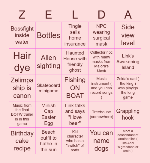 Zelda 2: Breath of Link Bingo Card