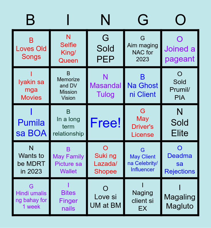 Diamond Victorian Bingo Card