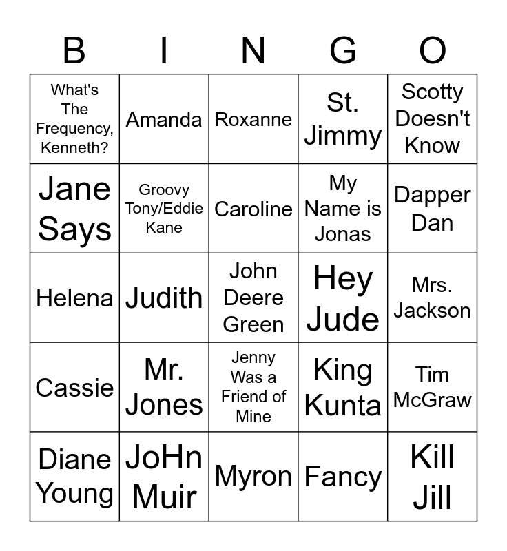 It's all in the name Bingo Card