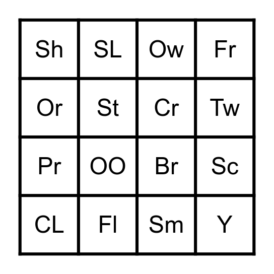 consonant/digraph blends Bingo Card