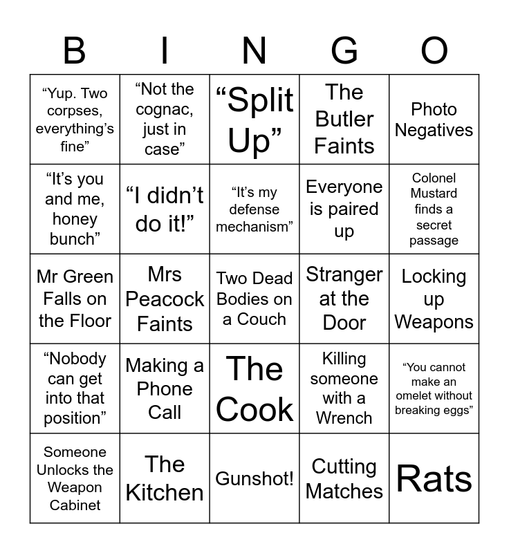 CLUE - Round 2 Bingo Card