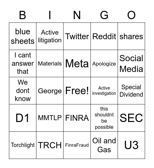 #FINRAFiasco Bingo Card