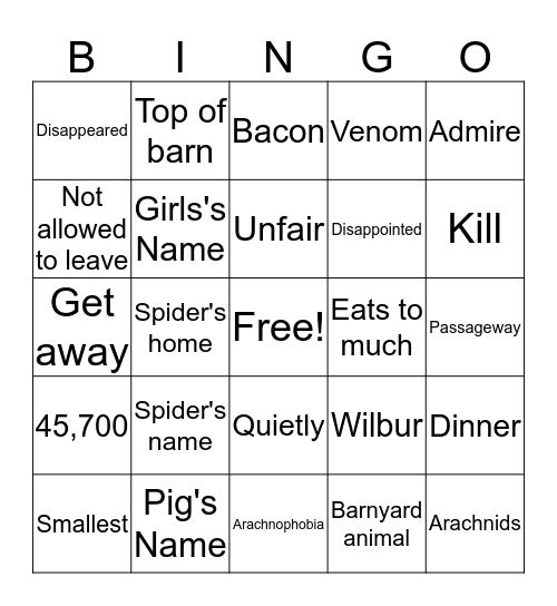 Charlotte's Web Bingo Card