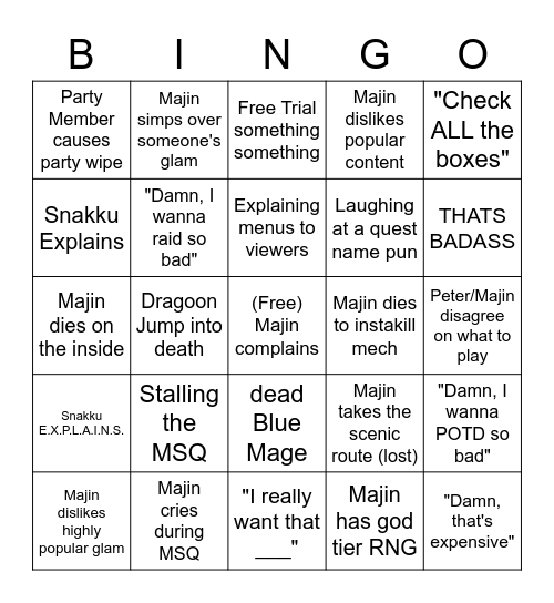Majin FF14 Bingo Card