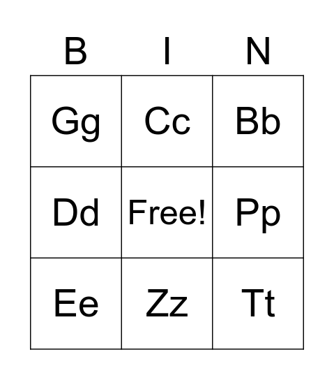 Letter Names_Rhymes with Ee Bingo Card