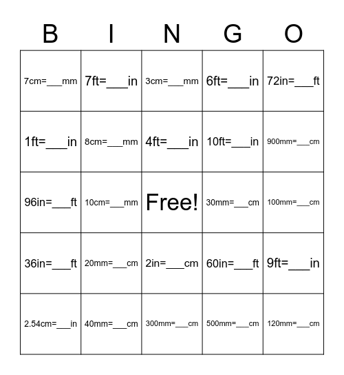 Conversion Bingo Card Conversion Bingo Card