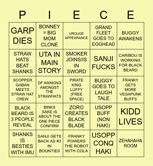 ONE Bingo Card