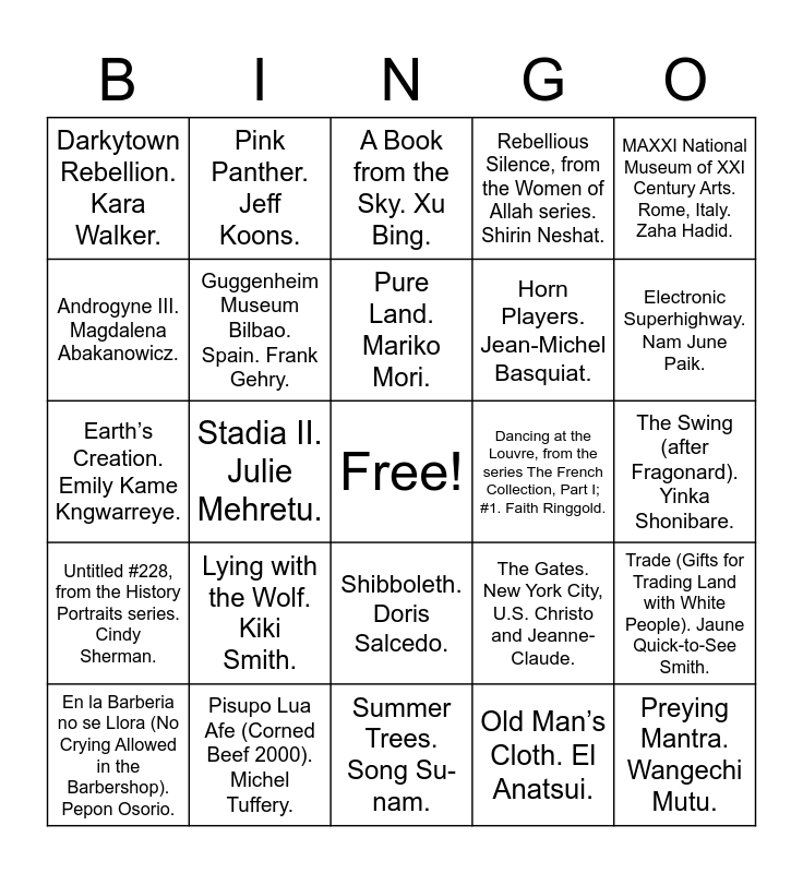 Global Contemporary Bingo Card