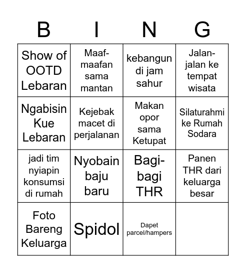 Di Kelas Bahasa Indonesia, Ada........ Bingo Card
