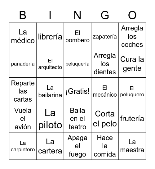 Las profesiones Bingo Card