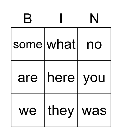 Tricky Word Bingo Card