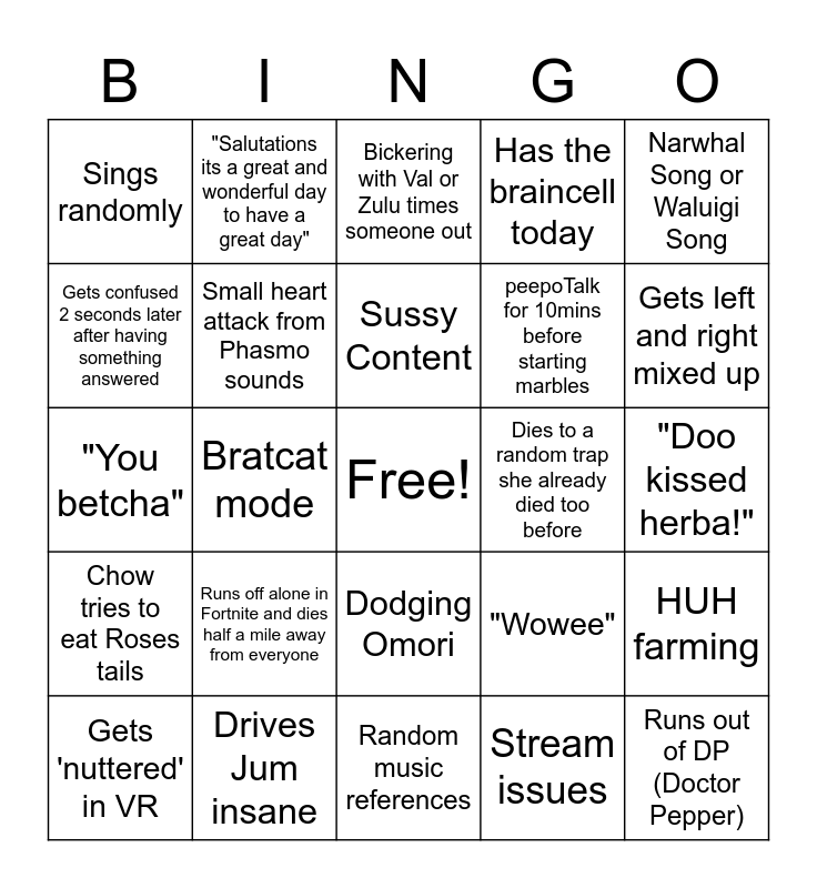 Roses Bingo Card of Catbraining Bingo Card
