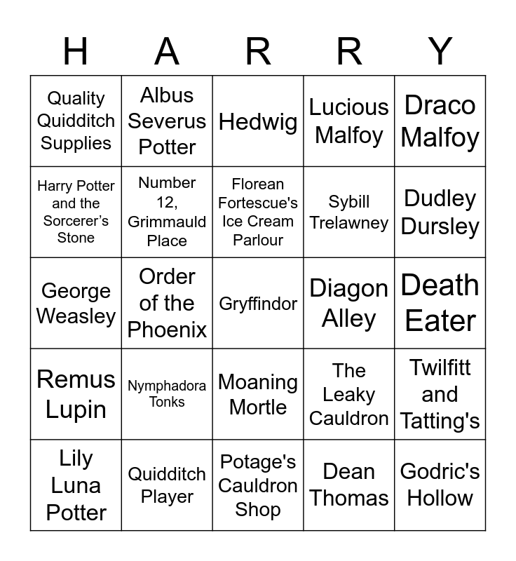 HARRY POTTER Bingo Card