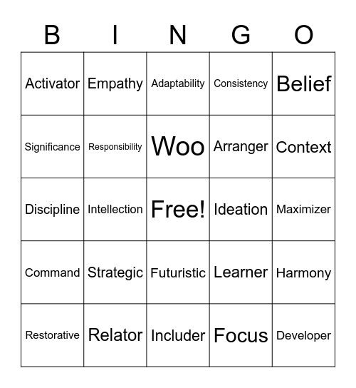 Strengths Bingo Card