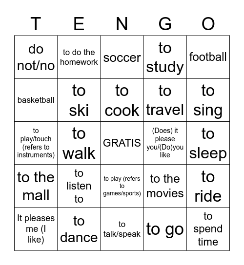 ¿Qué te gusta hacer? Bingo Card