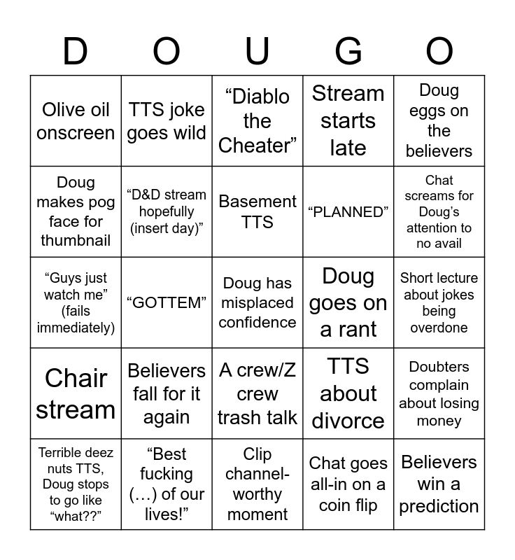 Stream Bingo Card