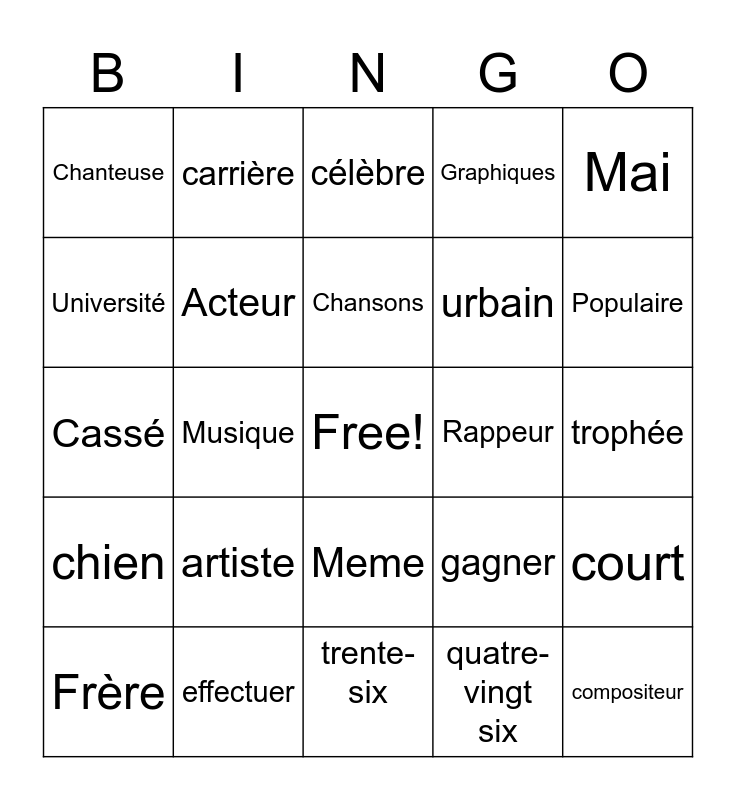 Maitre Gims Bingo Card