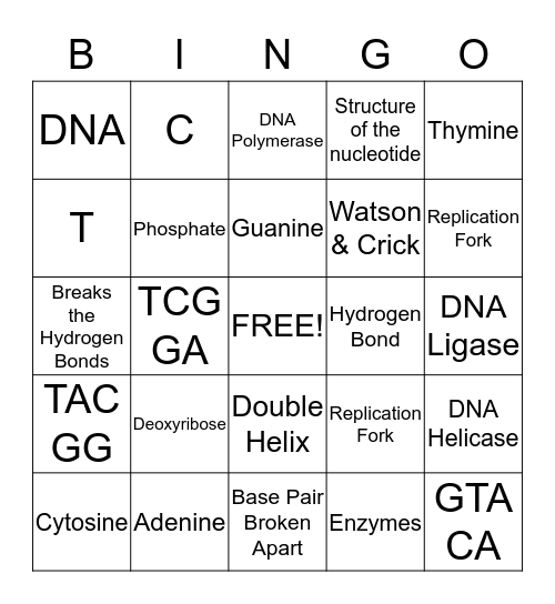 DNA Replication Bingo Card